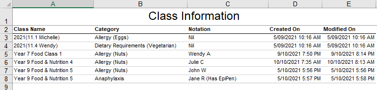 How to Export a Class Information Report